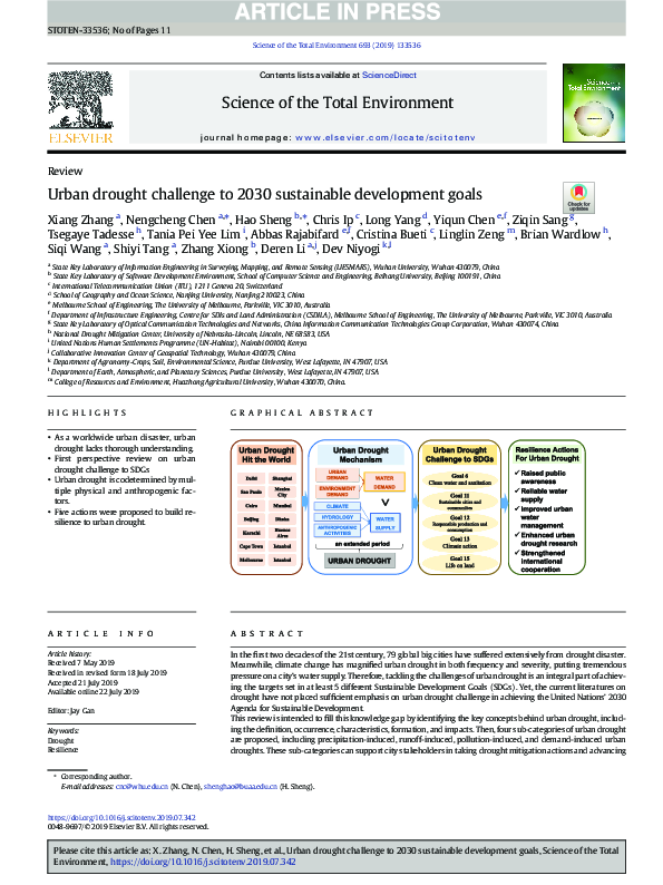 (PDF) Urban drought challenge to 2030 sustainable development goals