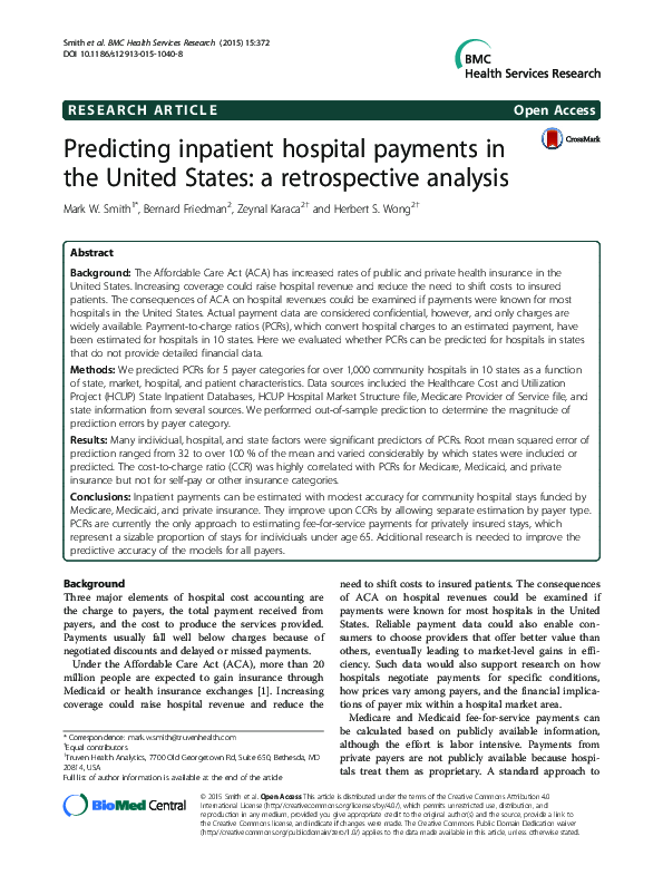 (PDF) Predicting inpatient hospital payments in the United States: a ...