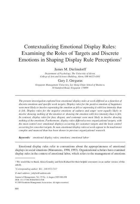 (PDF) Contextualizing Emotional Display Rules: Examining the Roles of ...