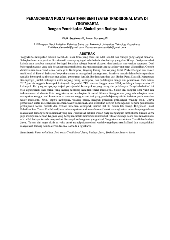 (PDF) PERANCANGAN PUSAT PELATIHAN SENI TEATER TRADISIONAL JAWA DI ...