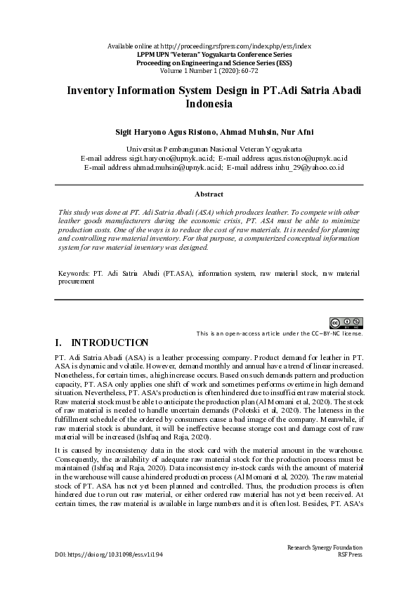 (PDF) Inventory Information System Design in PT.Adi Satria Abadi Indonesia
