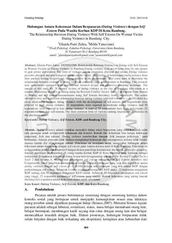 (PDF) Hubungan Antara Kekerasan dalam Berpacaran (Dating Violence) dengan Self Esteem Pada ...