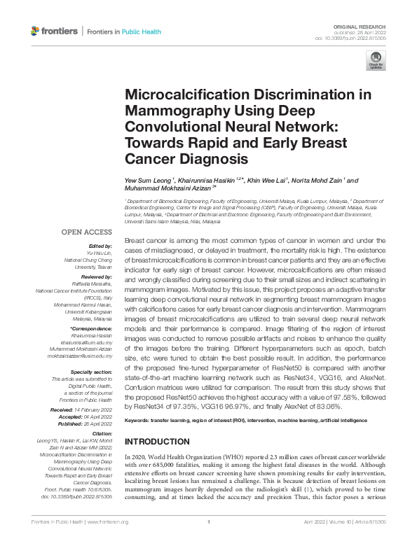 Pdf Microcalcification Discrimination In Mammography Using Deep Convolutional Neural Network