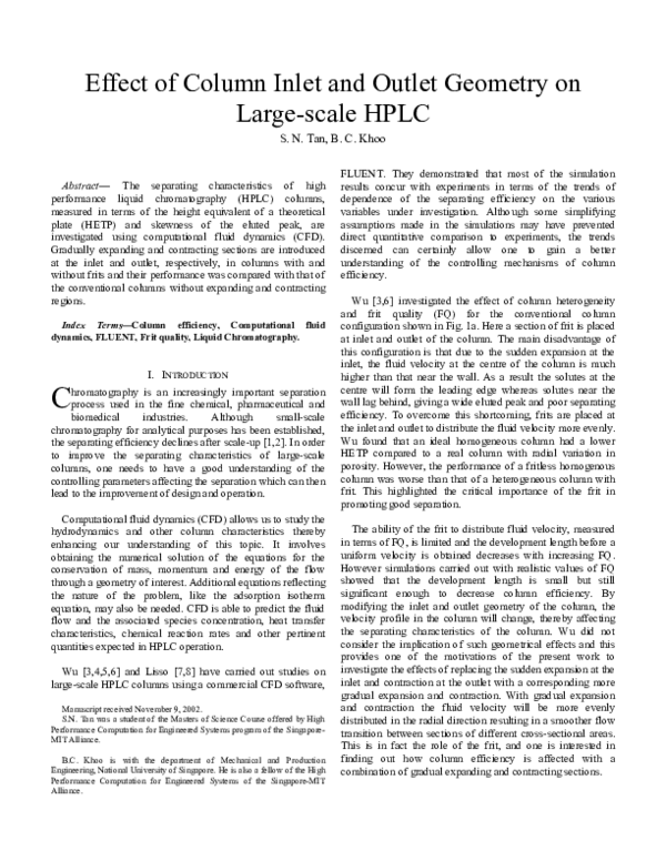 (PDF) Effect of Column Inlet and Outlet Geometry on Large-scale HPLC