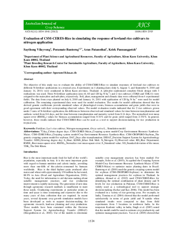 (PDF) Evaluation of CSM-CERES-rice in simulating the response of ...