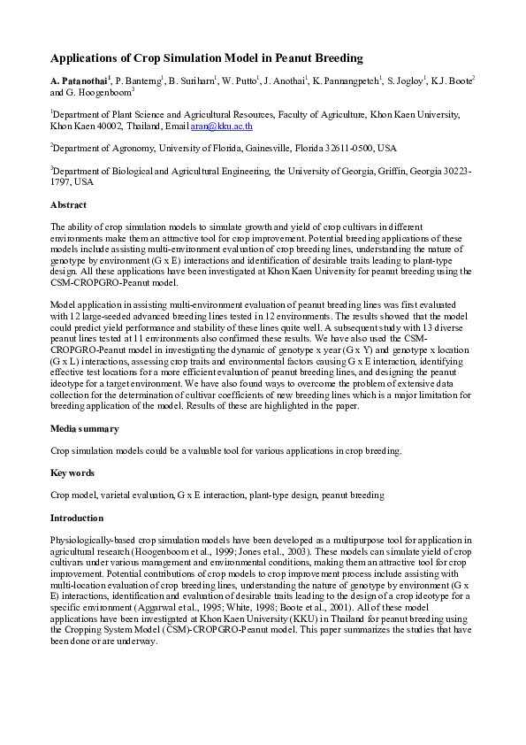 (PDF) Application of Crop Simulation Model in Peanut Breeding