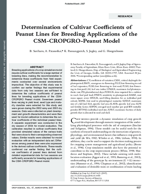 Pdf Determination Of Cultivar Coefficients Of Peanut Lines For Breeding Applications Of The