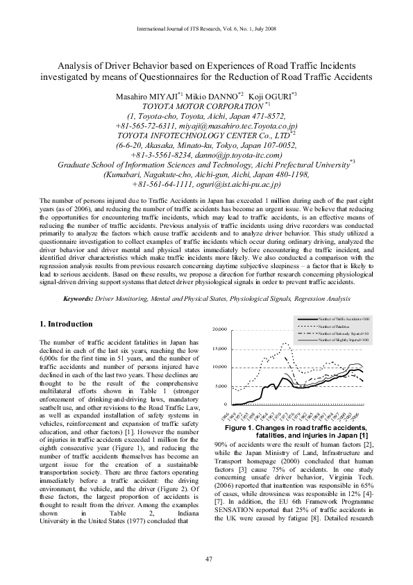(PDF) Analysis of Driver Behavior based on Experiences of Road Traffic ...
