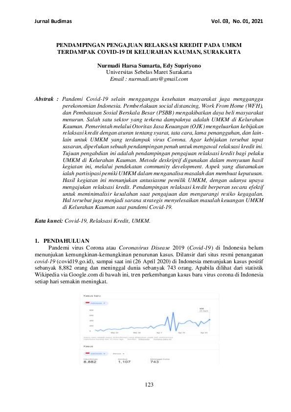 (PDF) Pendampingan Pengajuan Relaksasi Kredit Pada UMKM Terdampak Covid ...