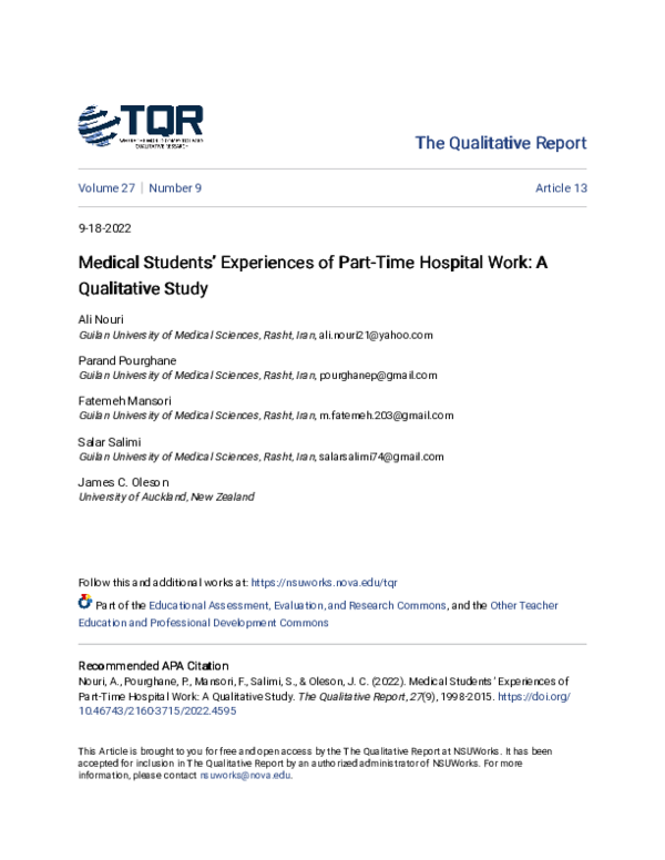(PDF) Medical Students’ Experiences of Part-Time Hospital Work: A ...