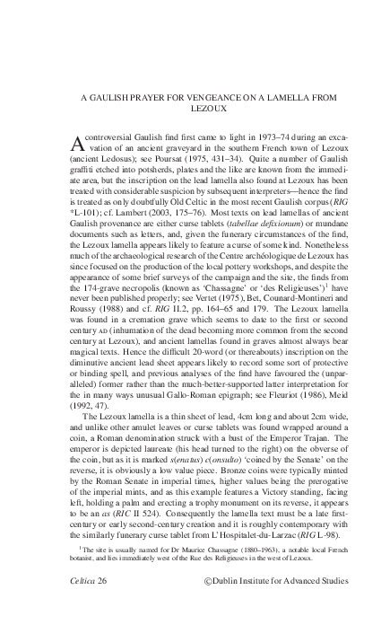 (PDF) A Gaulish prayer for vengeance on a lamella from Lezoux