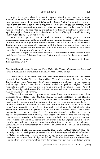 (PDF) Martin Chanock, Law, Custom and Social Order: the colonial ...