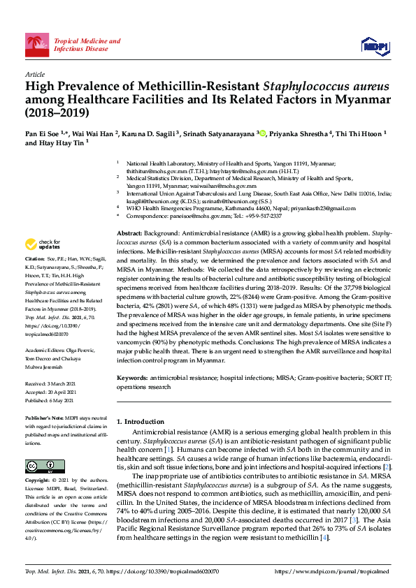 (PDF) High Prevalence of Methicillin-Resistant Staphylococcus aureus among Healthcare Facilities ...
