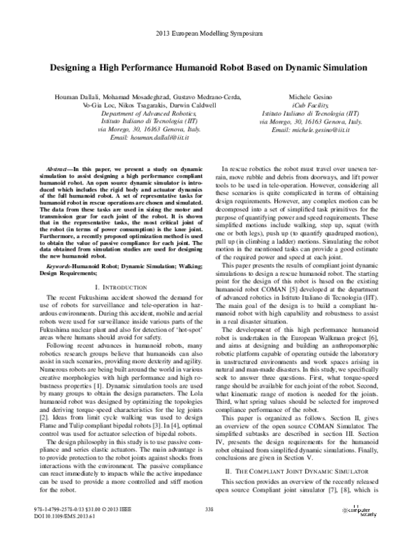 Pdf Designing A High Performance Humanoid Robot Based On Dynamic Simulation Loc Vo