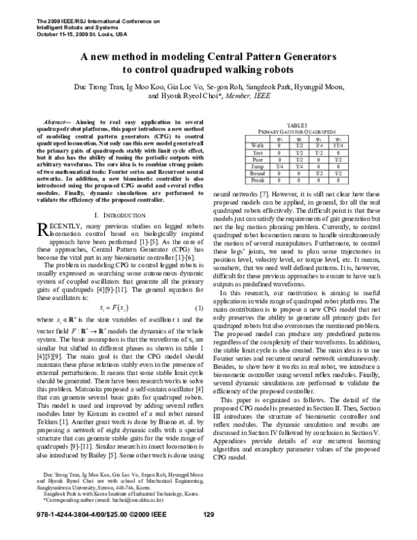 Pdf A New Method In Modeling Central Pattern Generators To Control Quadruped Walking Robots