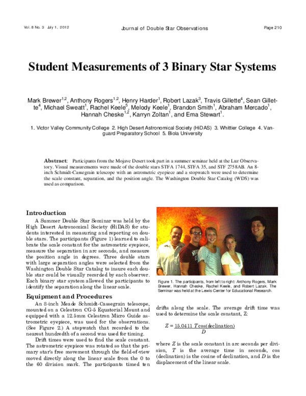 (PDF) Student Measurements of 3 Binary Star Systems