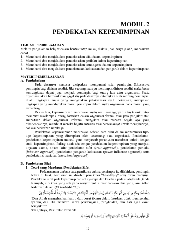 (PDF) MODUL 2: PENDEKATAN DALAM KEPEMIMPINAN