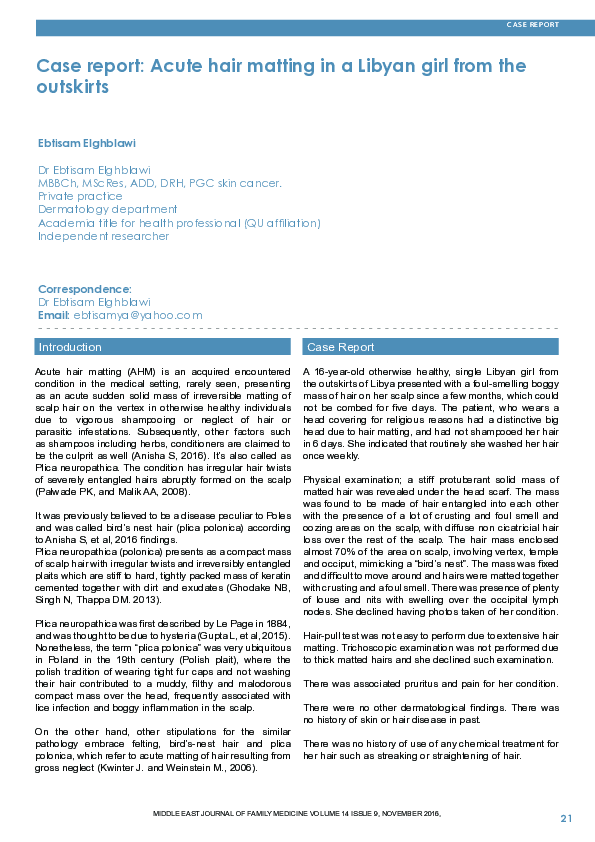 (PDF) Acute hair matting: case report and trichoscopy findings