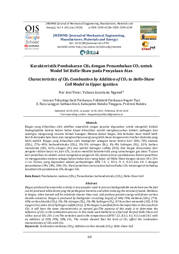 (PDF) Karakteristik Pembakaran Ch4 dengan Penambahan Co2 untuk Model ...