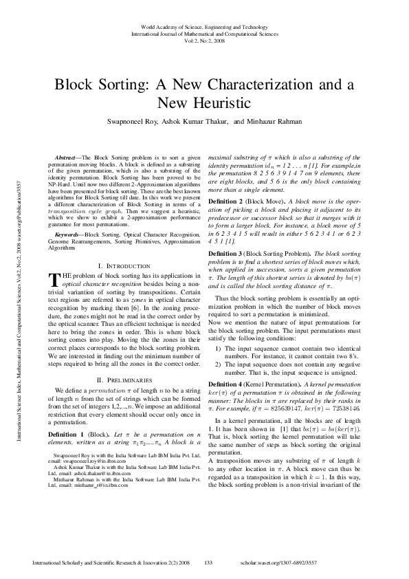 (PDF) Block Sorting: A New Characterization And A New Heuristic ...