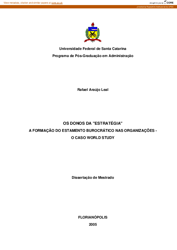 (PDF) Os donos da estratégia: a formação do estamento burocrático nas ...