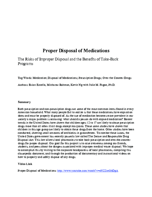 (PDF) Proper Disposal of Medications