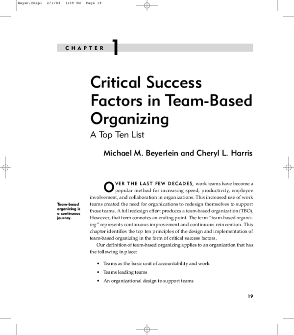 (PDF) Critical success factors in team-based organizing: a top ten list