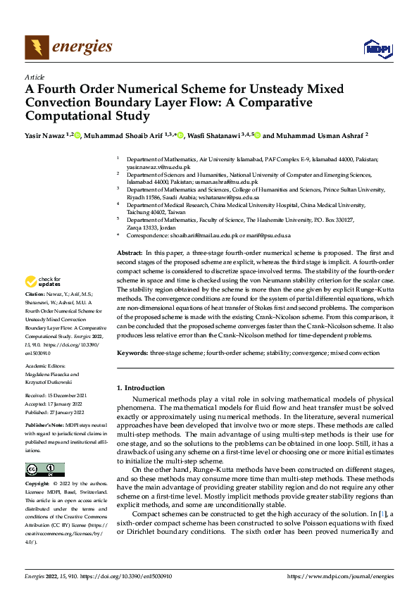 (PDF) A Fourth Order Numerical Scheme for Unsteady Mixed Convection ...