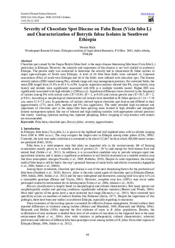 (PDF) Severity of Chocolate Spot Disease on Faba Bean (Vicia faba L) and Characterization of ...