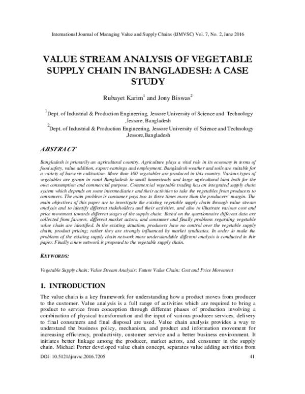 (PDF) Value Stream Analysis of Vegetable Supply Chain in Bangladesh: A Case Study