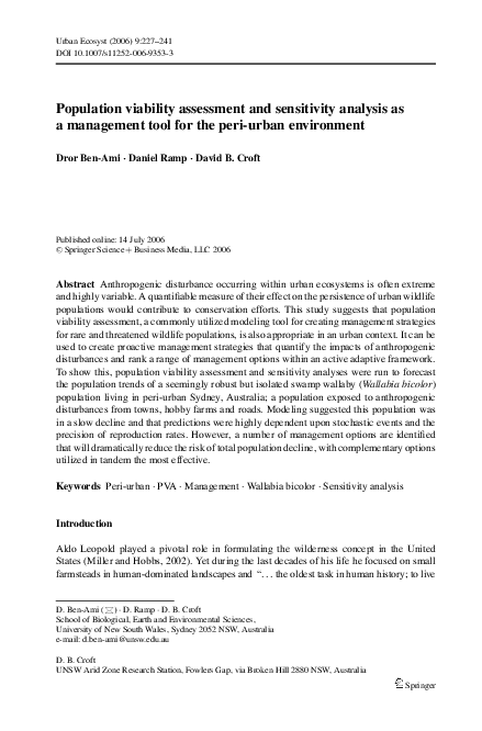 (PDF) Population viability assessment and sensitivity analysis as a management tool for the peri ...