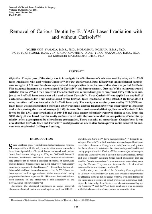 (PDF) Removal of Carious Dentin by Er:YAG Laser Irradiation with and ...