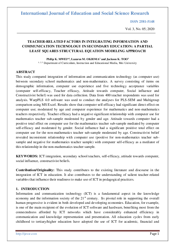 (PDF) Teacher-Related Factors in Integrating Information and Communication Technology in ...