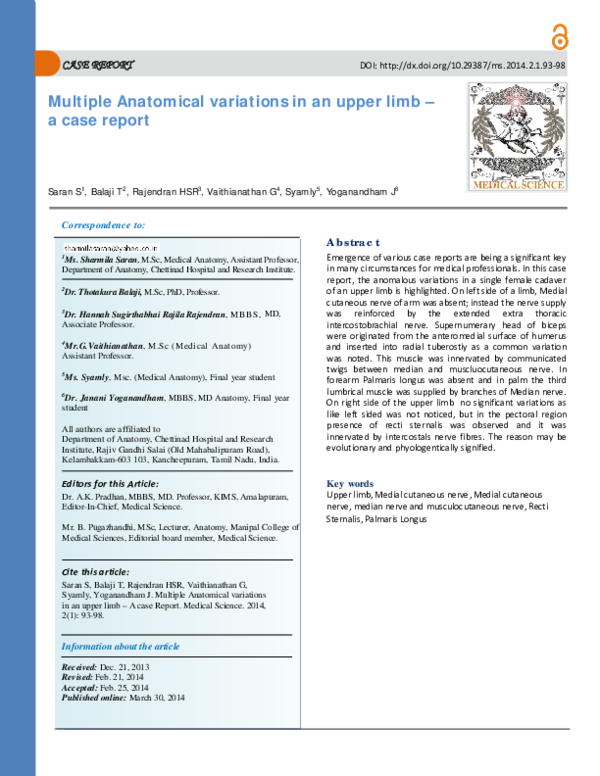 (PDF) Multiple Anatomical Variations in an Upper Limb-A Case Report