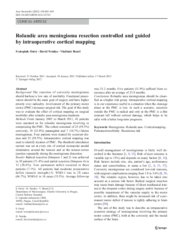 (PDF) Rolandic area meningioma resection controlled and guided by ...
