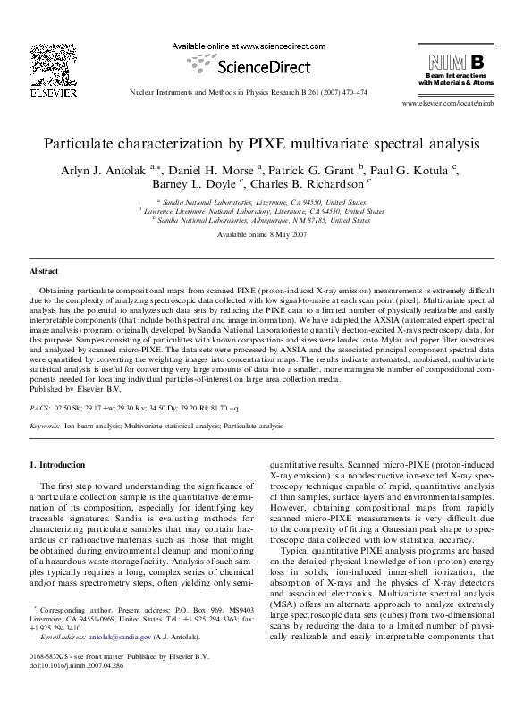 (PDF) Particulate characterization by PIXE multivariate spectral analysis