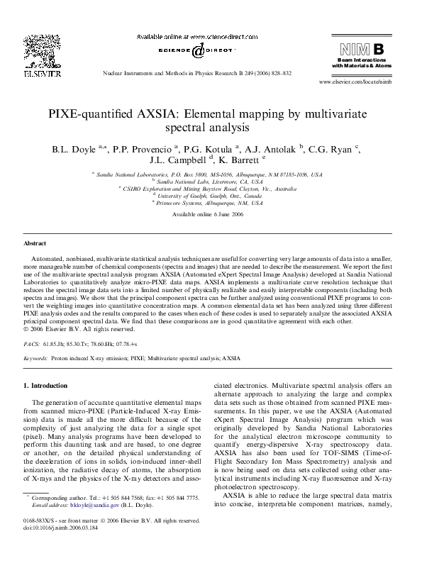 (PDF) PIXE-quantified AXSIA: Elemental mapping by multivariate spectral ...