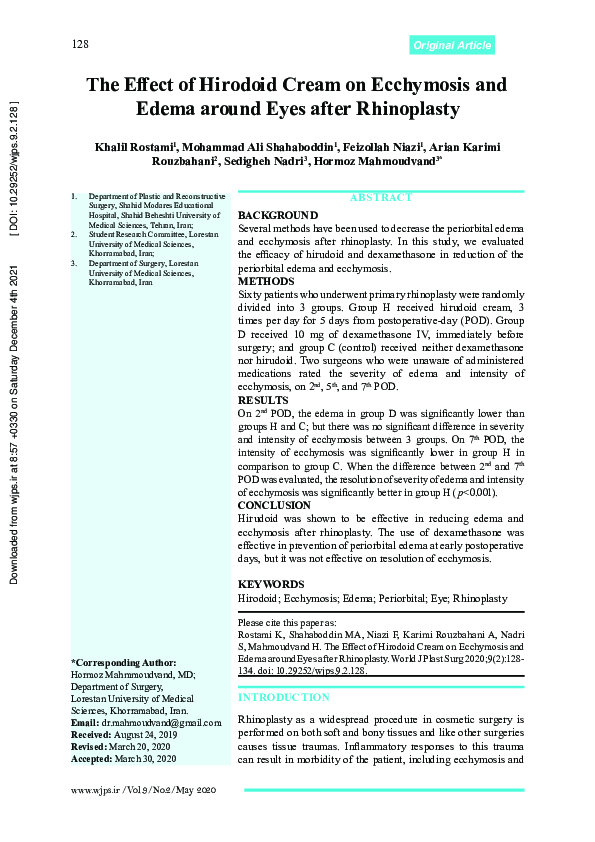 (PDF) The Effect of Hirodoid Cream on Ecchymosis and Edema around Eyes ...