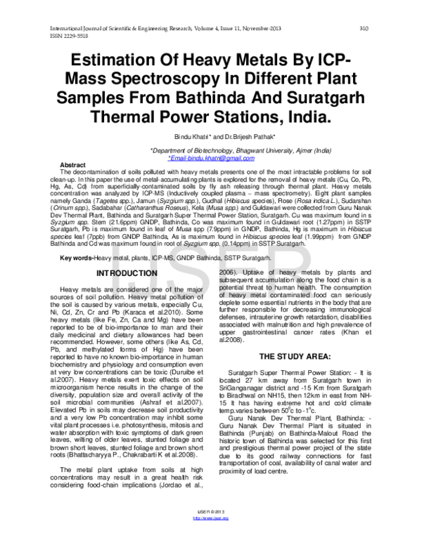 (PDF) Estimation Of Heavy Metals By ICP- Mass Spectroscopy In Different ...