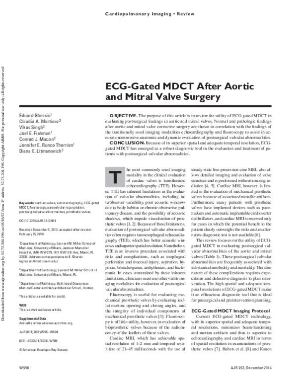 (PDF) ECG-gated MDCT after aortic and mitral valve surgery | Vikas ...