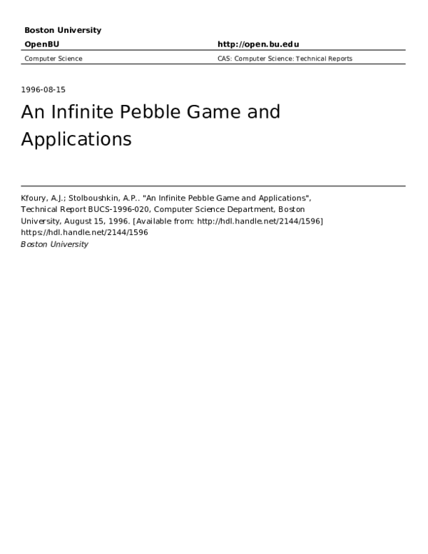 (PDF) An Infinite Pebble Game and Applications