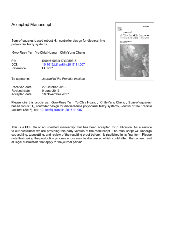 Pdf Sum Of Squares Based Robust H∞ Controller Design For Discrete Time Polynomial Fuzzy Systems