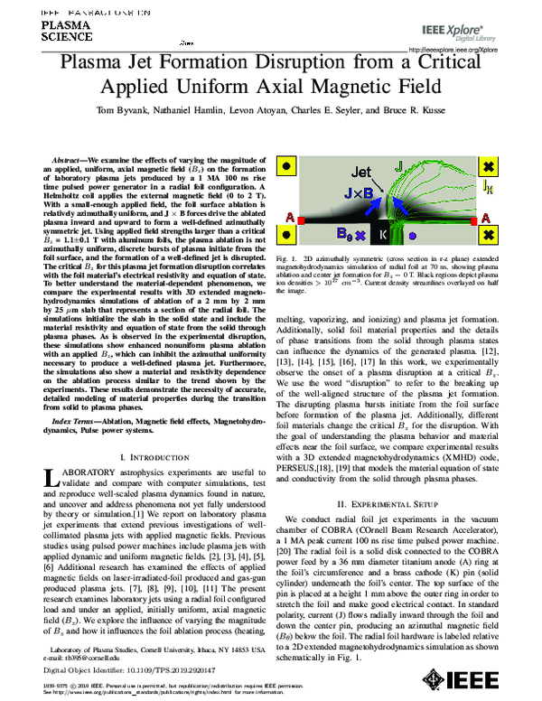 (PDF) Plasma Jet Formation Disruption From a Critical Applied Uniform ...