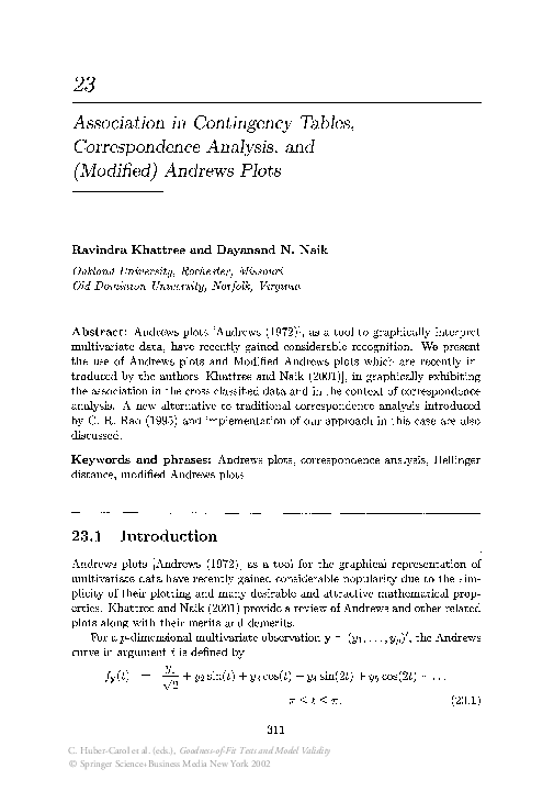 (PDF) Association in Contingency Tables, Correspondence Analysis, and (Modified) Andrews Plots ...