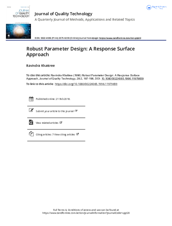 (PDF) Robust Parameter Design: A Response Surface Approach