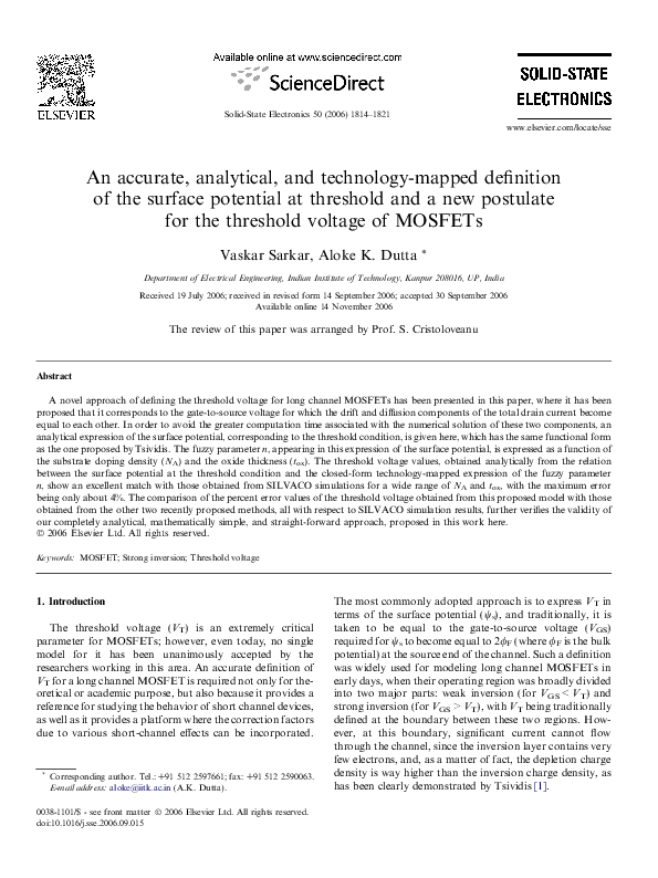 Pdf An Accurate Analytical And Technology Mapped Definition Of The