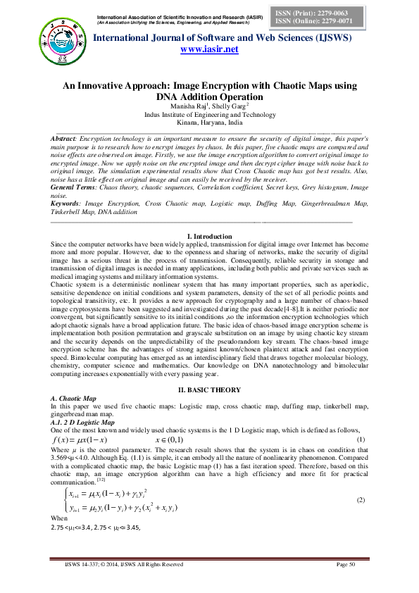 Pdf An Innovative Approach Image Encryption With Chaotic Maps Using Dna Addition Operation