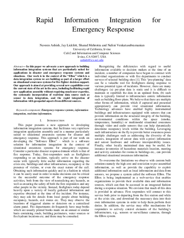 (PDF) Rapid Information Integration for Emergency Response | Nalini ...