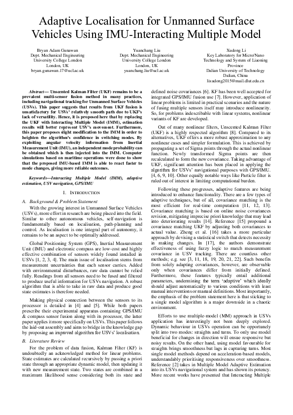 (PDF) Adaptive Localisation for Unmanned Surface Vehicles Using IMU-Interacting Multiple Model