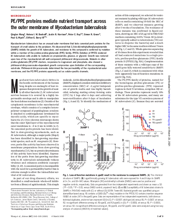 (PDF) PE/PPE proteins mediate nutrient transport across the outer ...